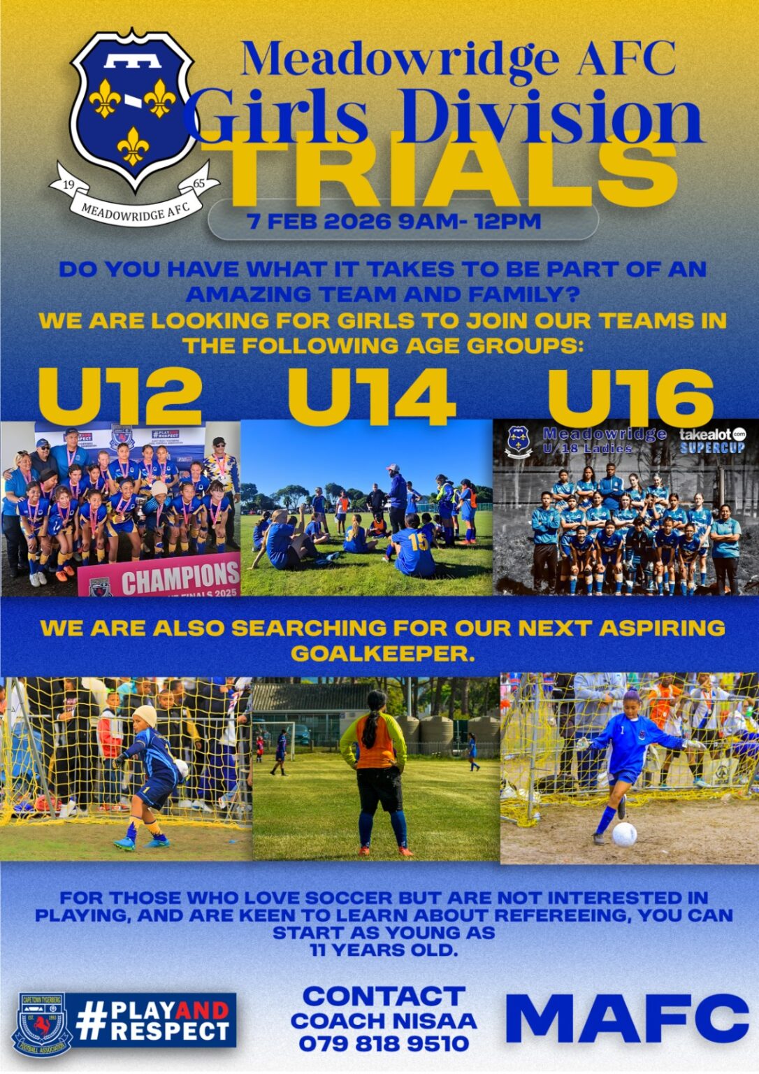 MAFC Girls Trials 2026 | Meadowridge Association Football Club
